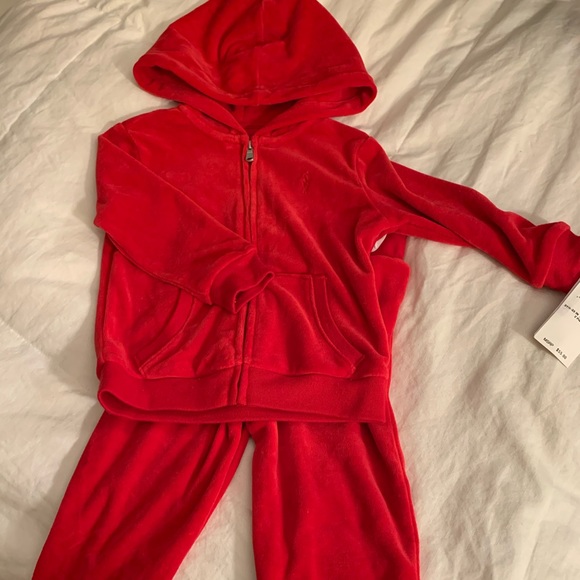 One Pieces | Ralph Lauren Red Velour Jumpsuit With Tags | Poshmark